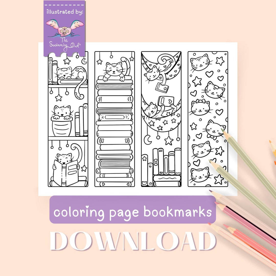 Cute Cats Bookmarks Coloring Page | Kawaii Cats Bookmarks Printable ...