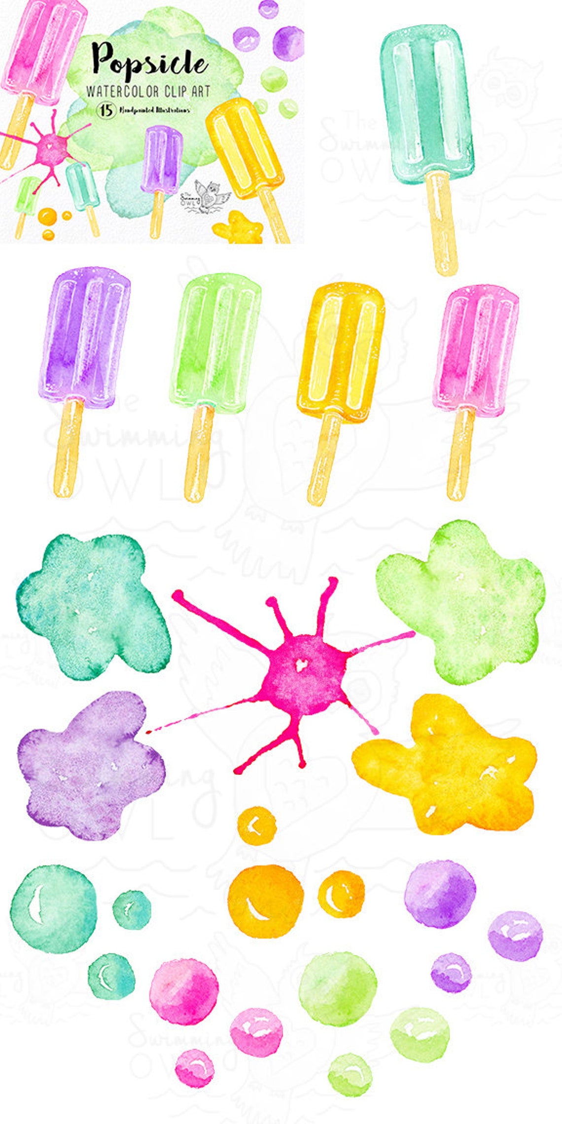 Popsicle Clipart Watercolor Clipart Summer Clipart Food | Etsy