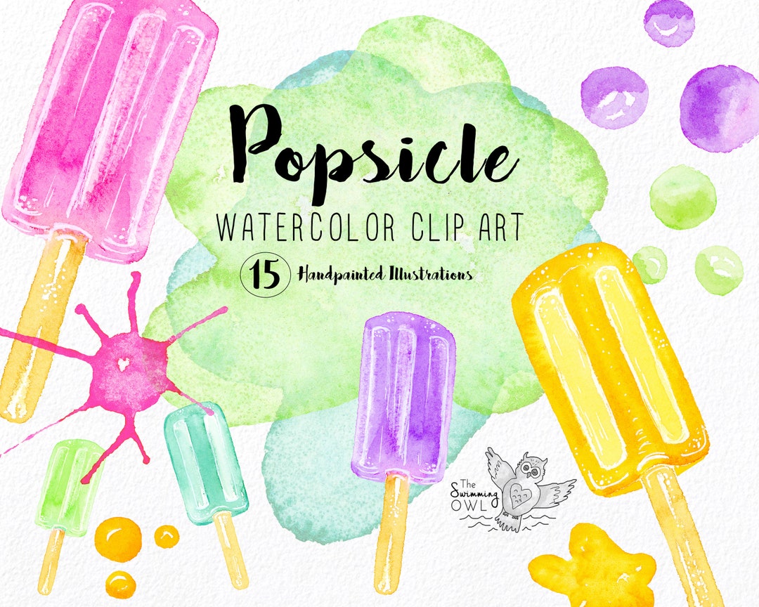 Watercolor Popsicle Clipart for DIY Logos + Invites, Hand Painted Ice ...