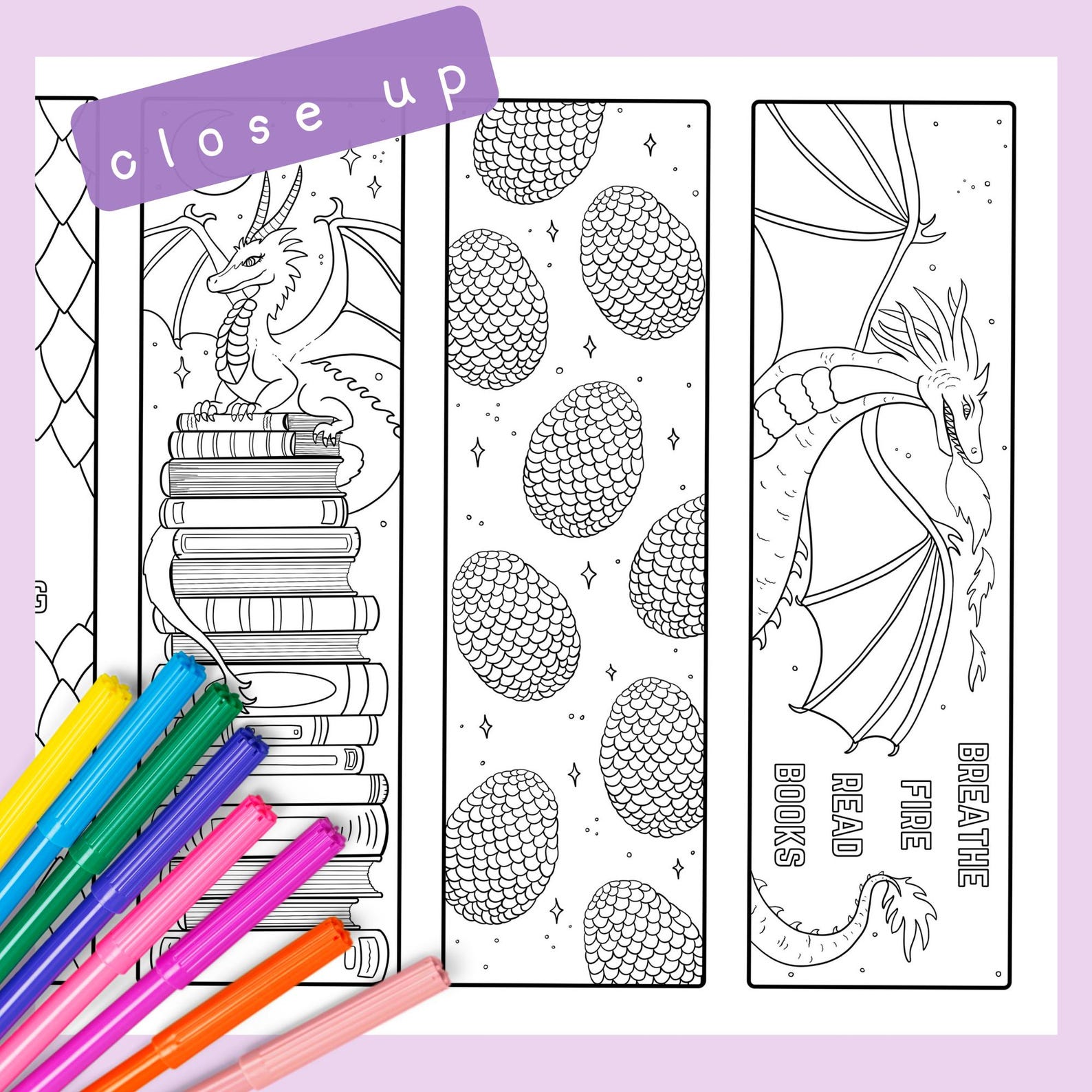 4 Dragon Bookmarks Coloring Page | Dragon Scales + Dragon Eggs ...