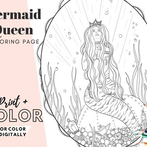 Mermaid Queen Colouring Page Printable Fantasy Coloring Page - Etsy