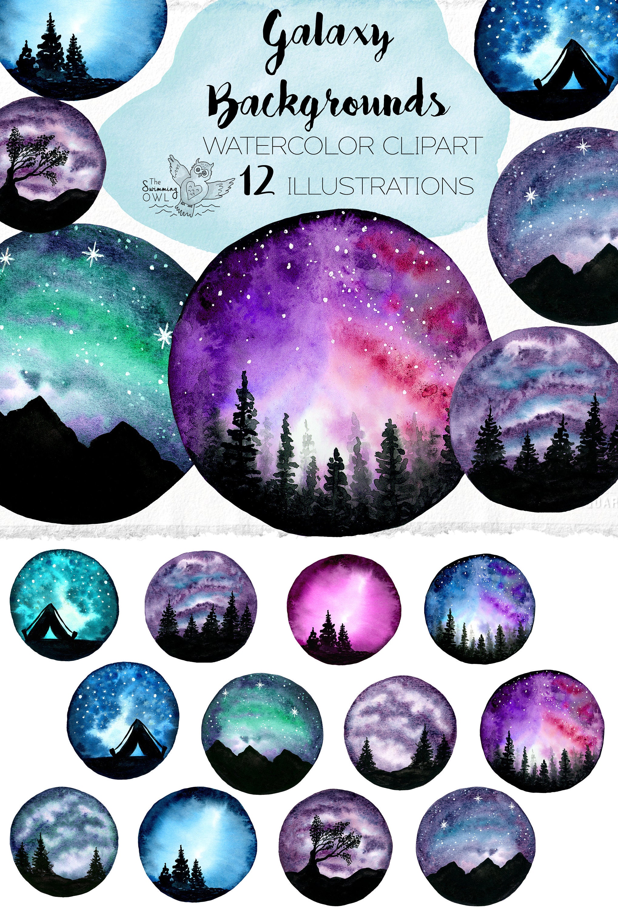 Watercolor Galaxy Clipart Watercolor Clipart Watercolor | Etsy