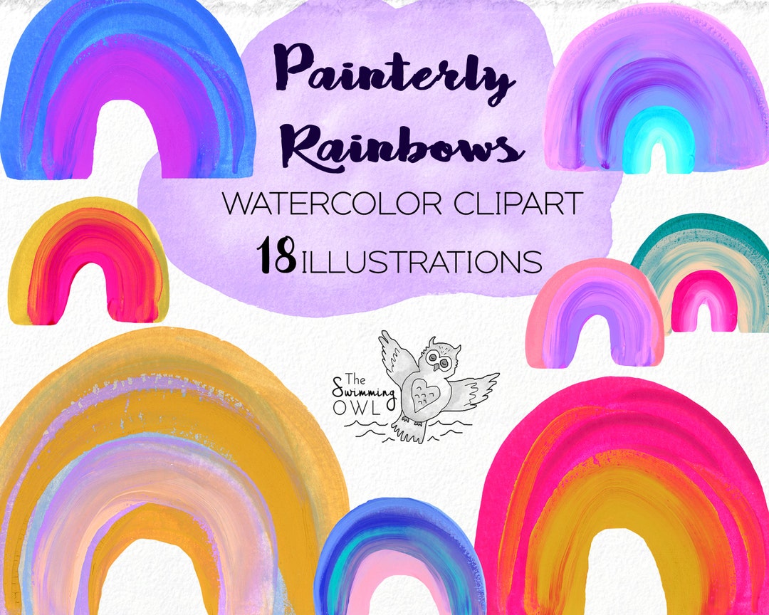 Painterly Rainbow Clipart - Bright Rainbow Clipart - Rainbows - Rainbow ...