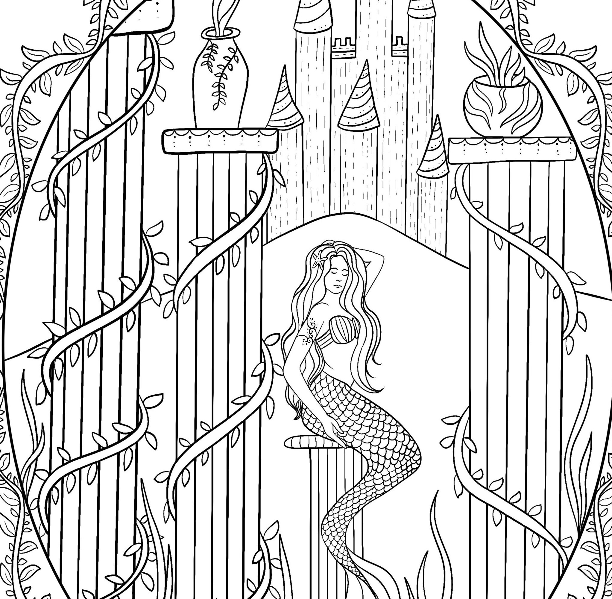 Mermaid Princess Printable Coloring Page | Fantasy Magical Mermaid ...