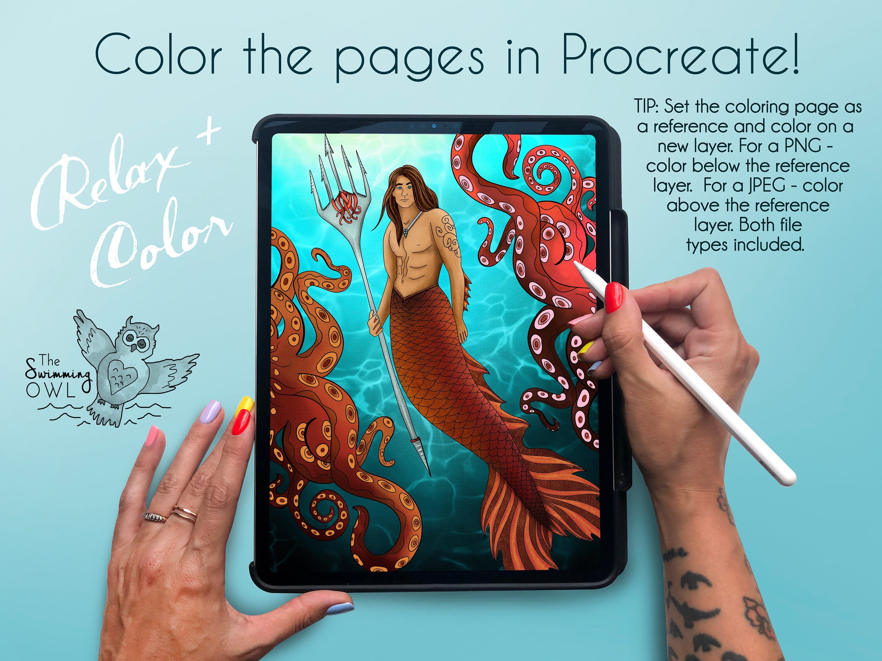 Octopus Merman Coloring Page Printable Coloring Page Adult - Etsy Hong Kong