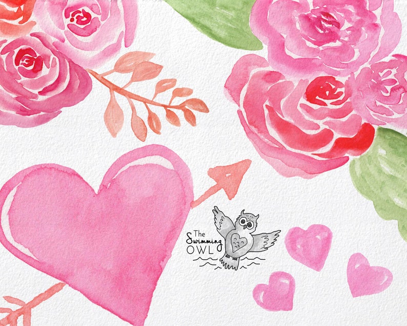 Hearts and Flowers Watercolor Clipart Mothers Day Clipart - Etsy