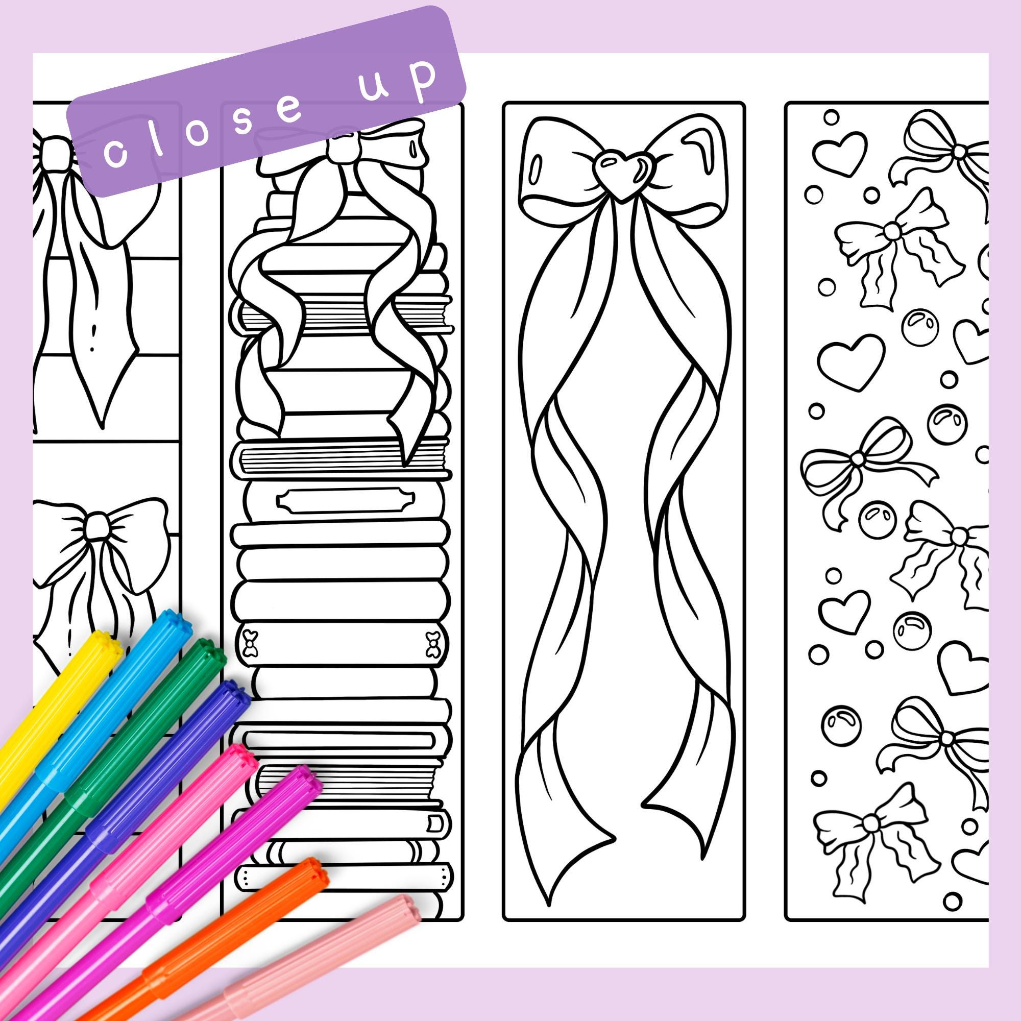 Cute Bows Bookmarks Coloring Page | Printable Coquette Bookmarks - Etsy