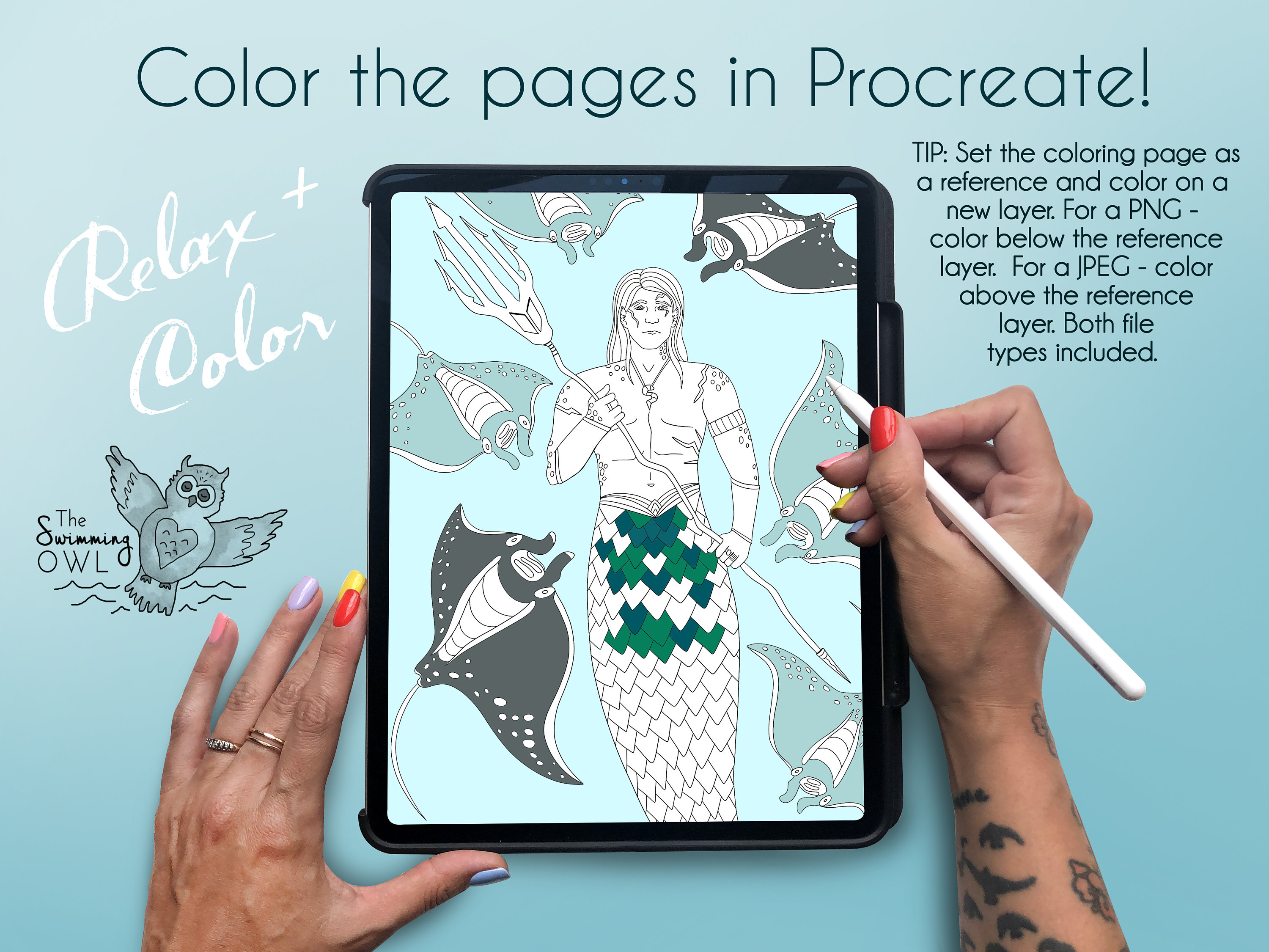 Printable Merman Coloring Page Fantasy Ocean Art Adult - Etsy UK