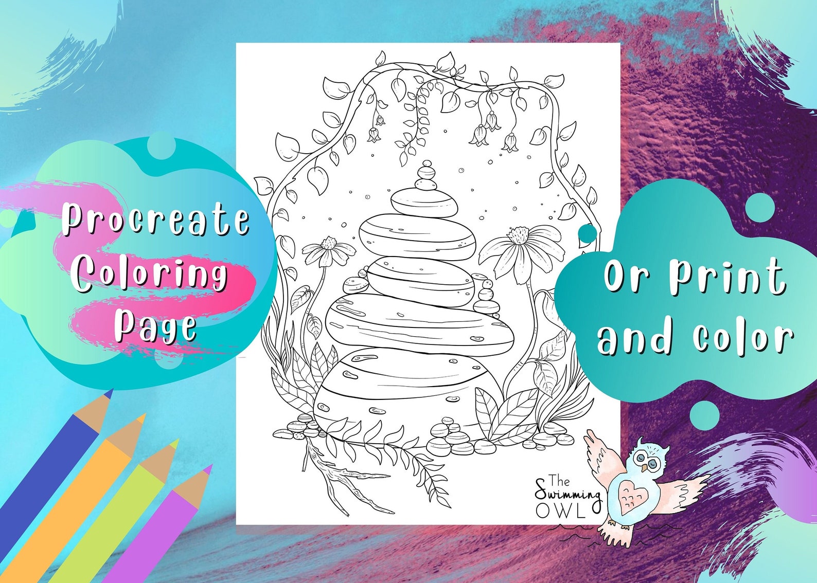 Printable Zen Stones Coloring Page Procreate Coloring Page - Etsy