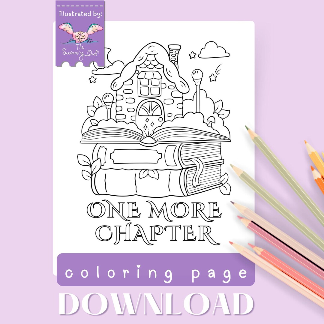 One More Chapter Coloring Page | Printable Cute Bookish Adult Coloring ...
