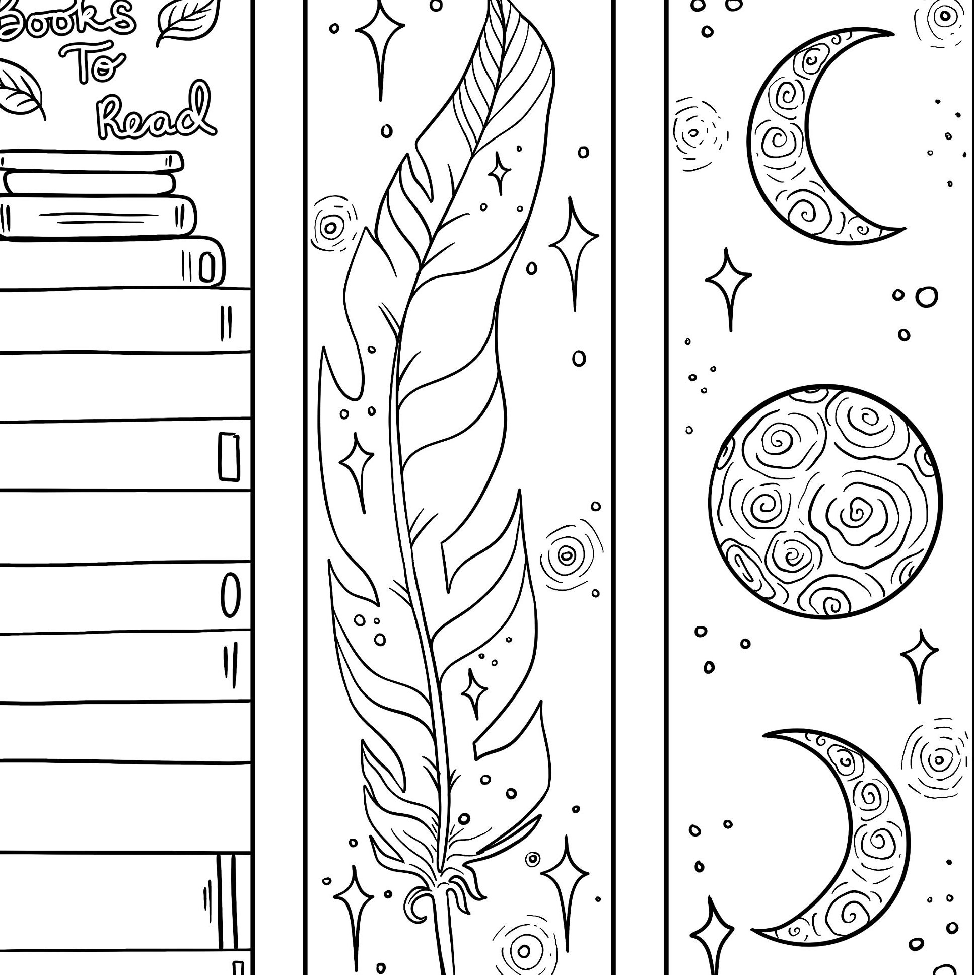 4 Bookmarks Coloring Page | Witchy Bookmarks Printable Coloring Page ...