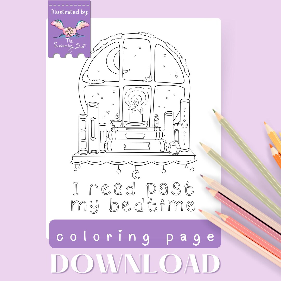I Read Past My Bedtime Coloring Page | Printable Bookshelf Adult ...