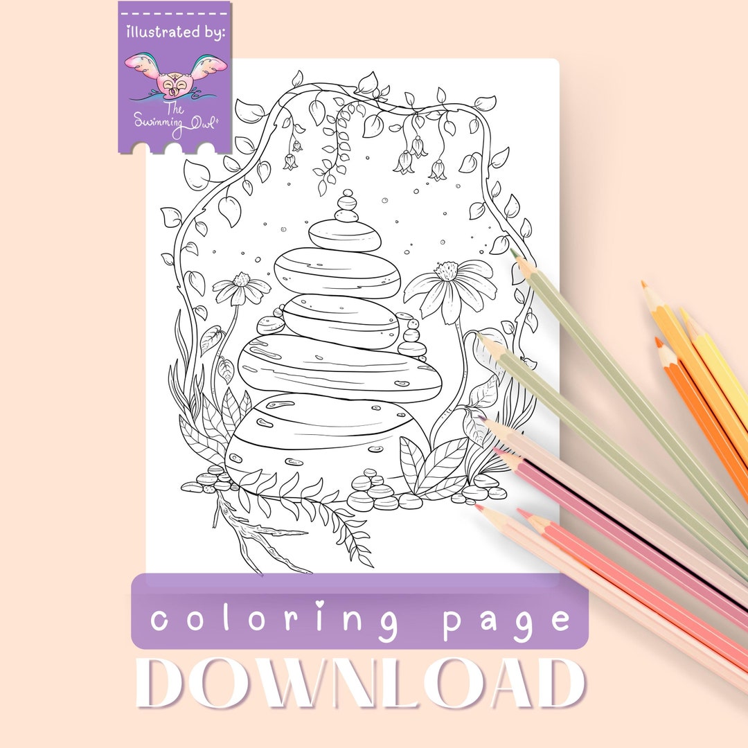Printable Zen Stones Coloring Page, Procreate Coloring Page, Cairn ...
