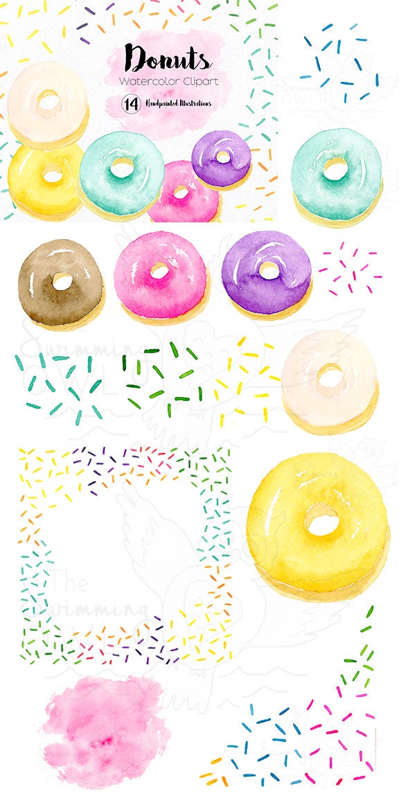 Watercolor Donut Clipart Food Clipart Sprinkle Donut Logo - Etsy