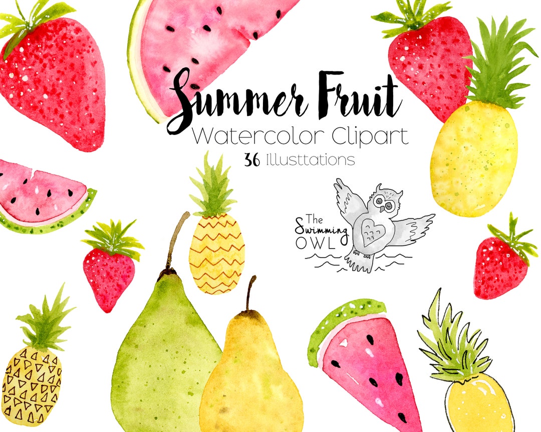 Watercolor Summer Fruit Clipart, Vibrant Fresh Fruit Graphics to Design ...