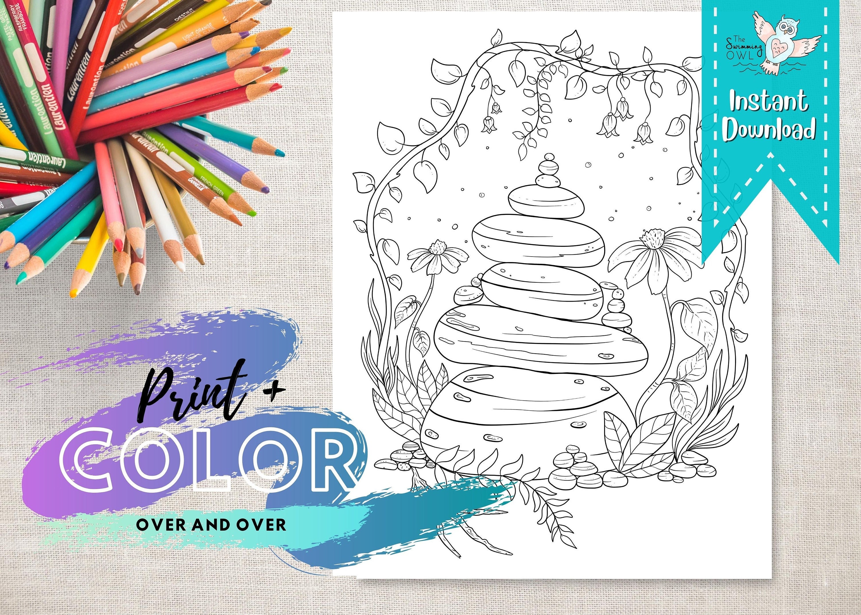 Printable Zen Stones Coloring Page Procreate Coloring Page - Etsy