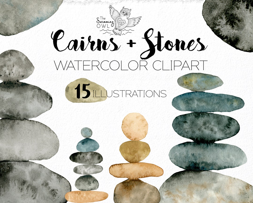 Watercolor Zen Stones Clipart | Cairn Beach Stone Clipart | Spa River ...