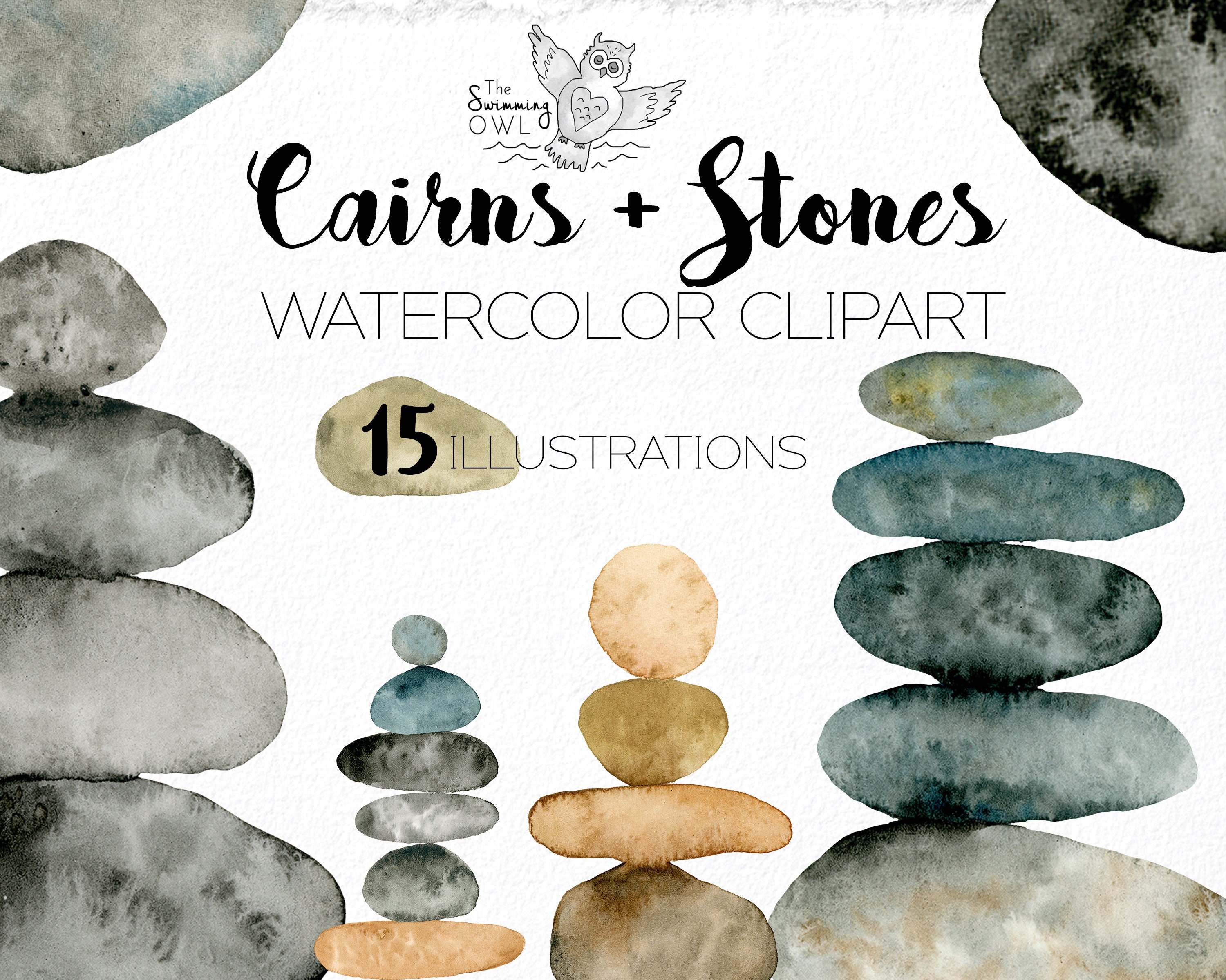 Watercolor Zen Stones Clipart Cairn Clipart Beach Stone - Etsy