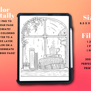 Cottage Window Interior Colouring Page, Printable Cozy + Cute Instant ...