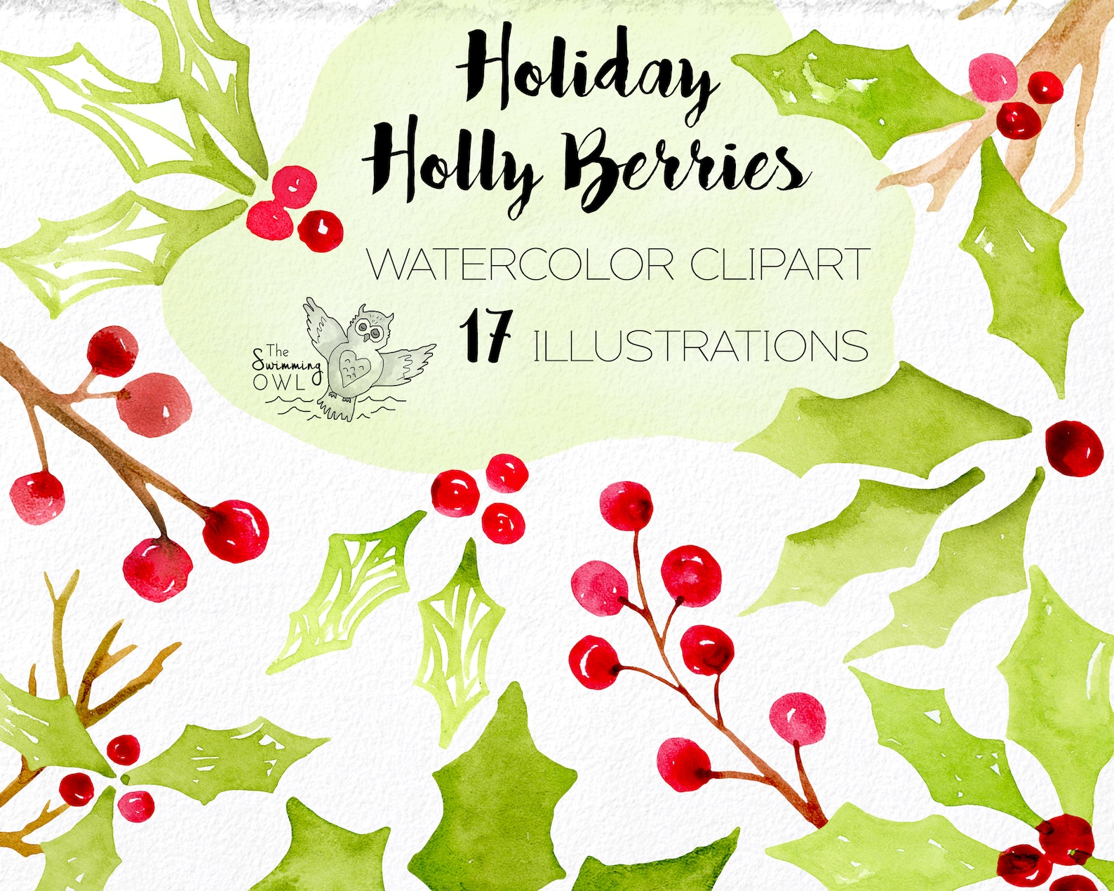 Holly Berries Christmas Clipart Holiday Clipart Watercolor - Etsy