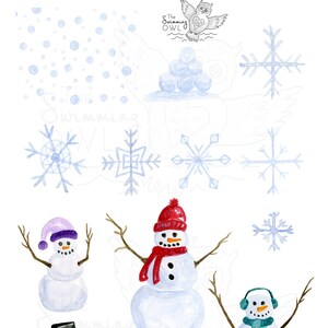 Winter Clipart - Watercolor Clipart - Snowman Clipart - Snowflake ...