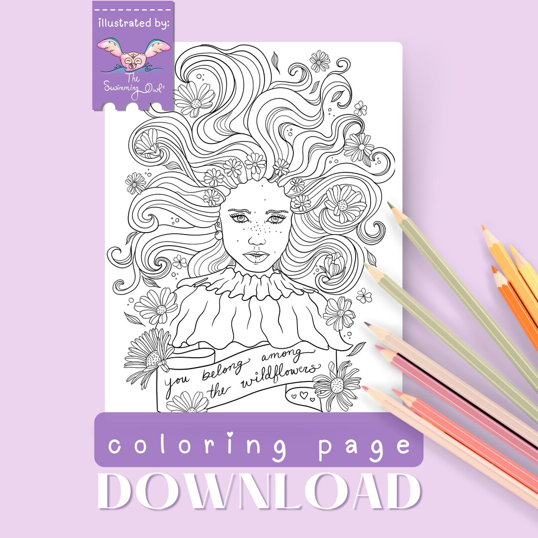 Wildflower Child Colouring Page, Cute Floral Printable Instant Download ...