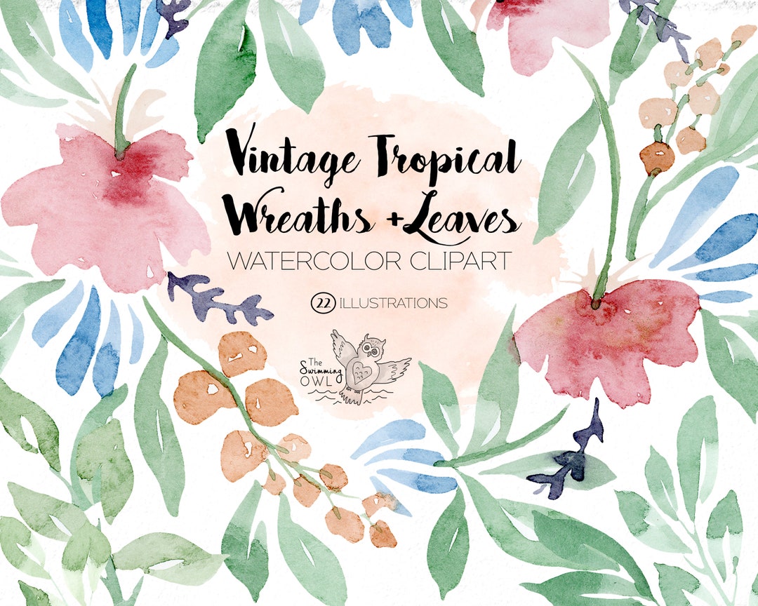 Watercolor Tropical Clipart Watercolor Clipart Vintage Tropical Clipart ...