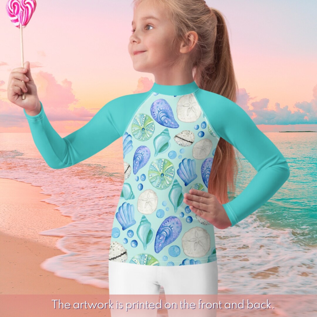 Cute Seashell Rash Guard - Kids Sun Protection Shirt Swimwear for the ...
