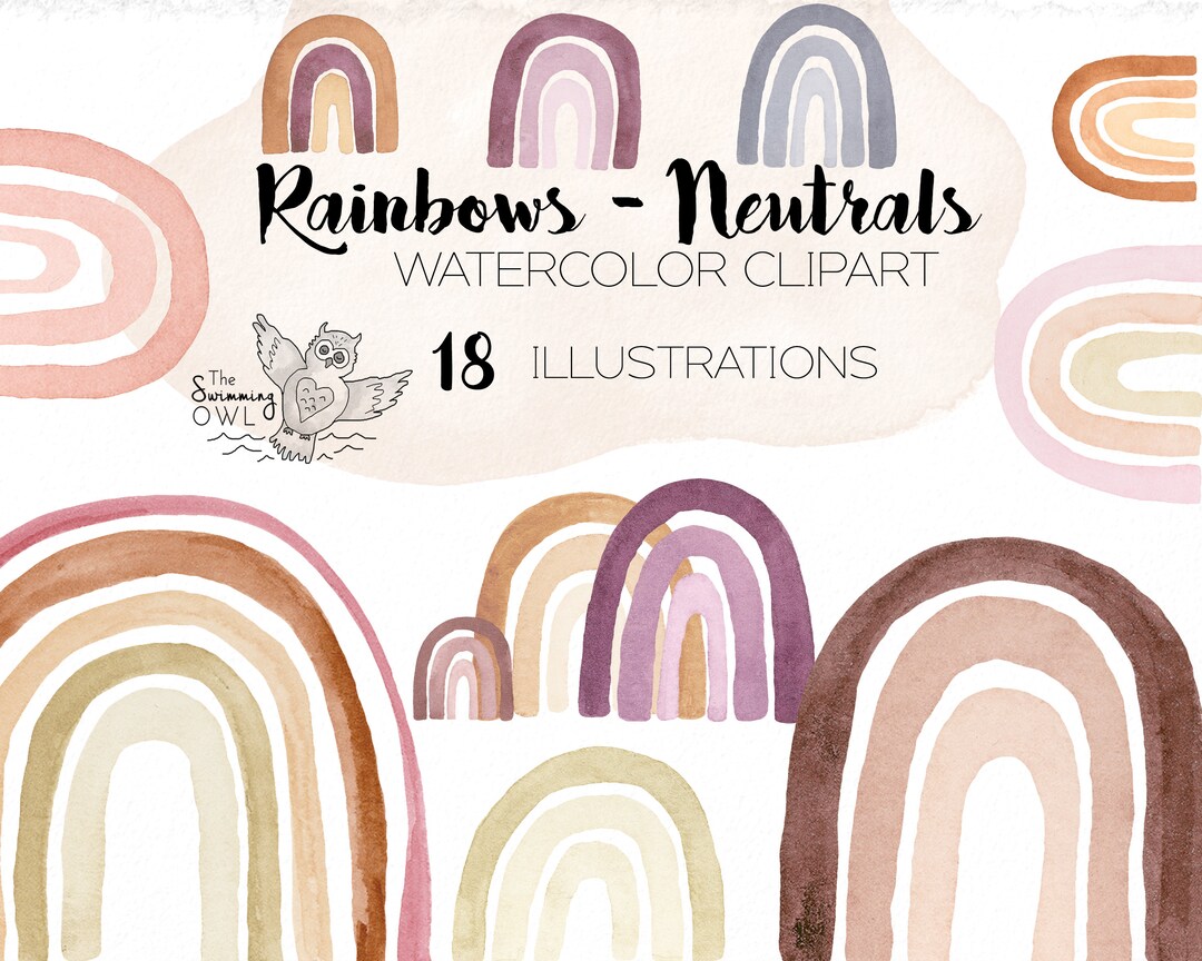 Watercolor Boho Rainbow Clipart - Neutral Colors Watercolor Logo - Etsy
