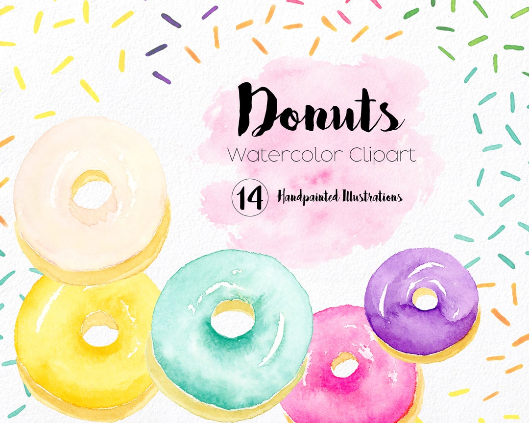 Watercolor Donut Clipart | Food Clipart | Sprinkle Donut Logo | Sweet ...