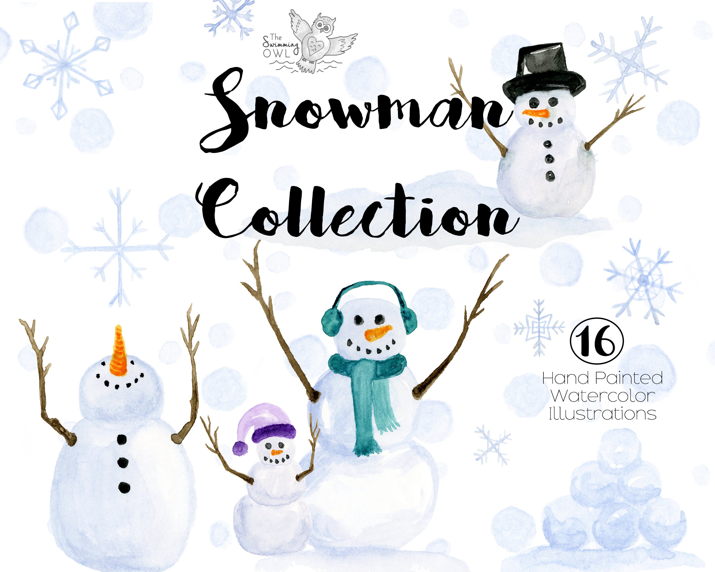 Winter Clipart Watercolor Clipart Snowman Clipart | Etsy