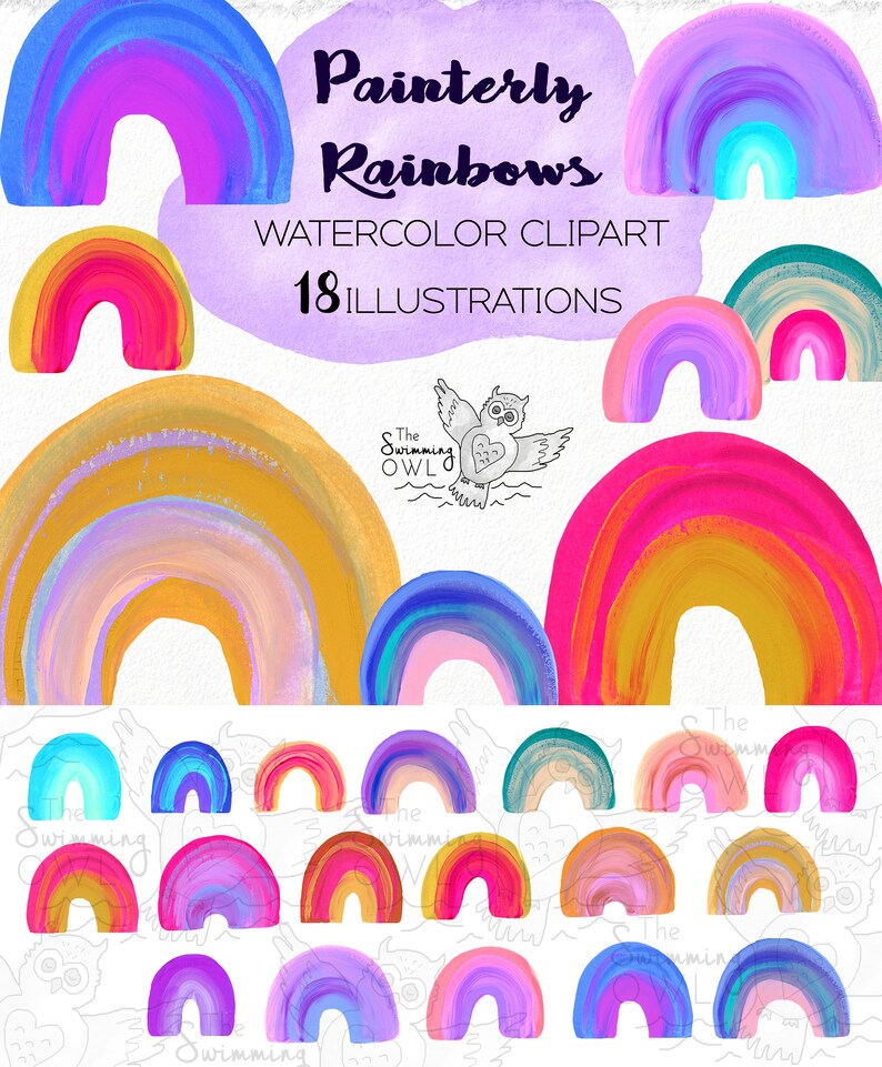 Painterly Rainbow Clipart Bright Rainbow Clipart Rainbows | Etsy