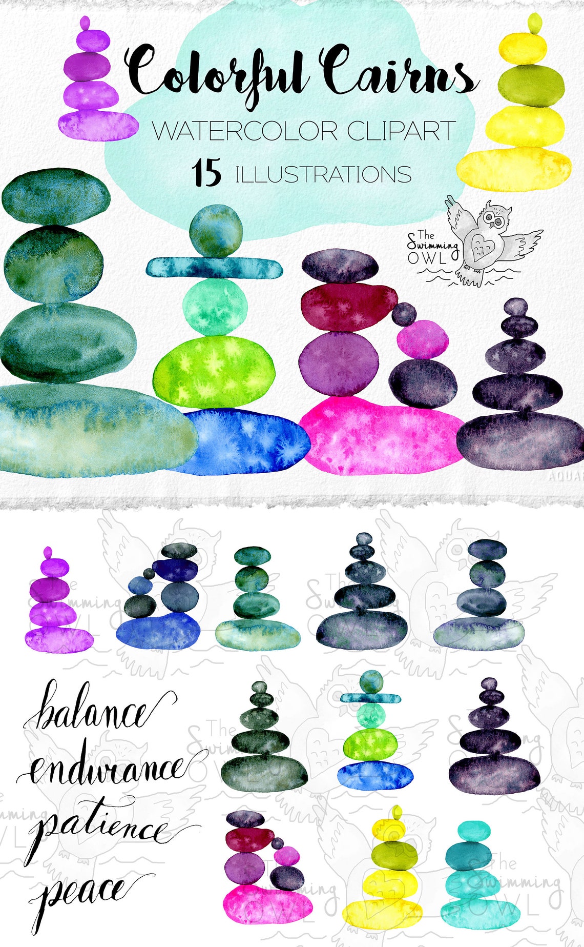 Watercolor Cairns Clipart Zen Stones Clipart Beach Stone | Etsy Canada