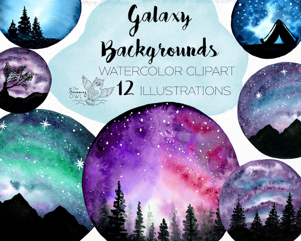 Watercolor Galaxy Clipart Watercolor Clipart Watercolor | Etsy