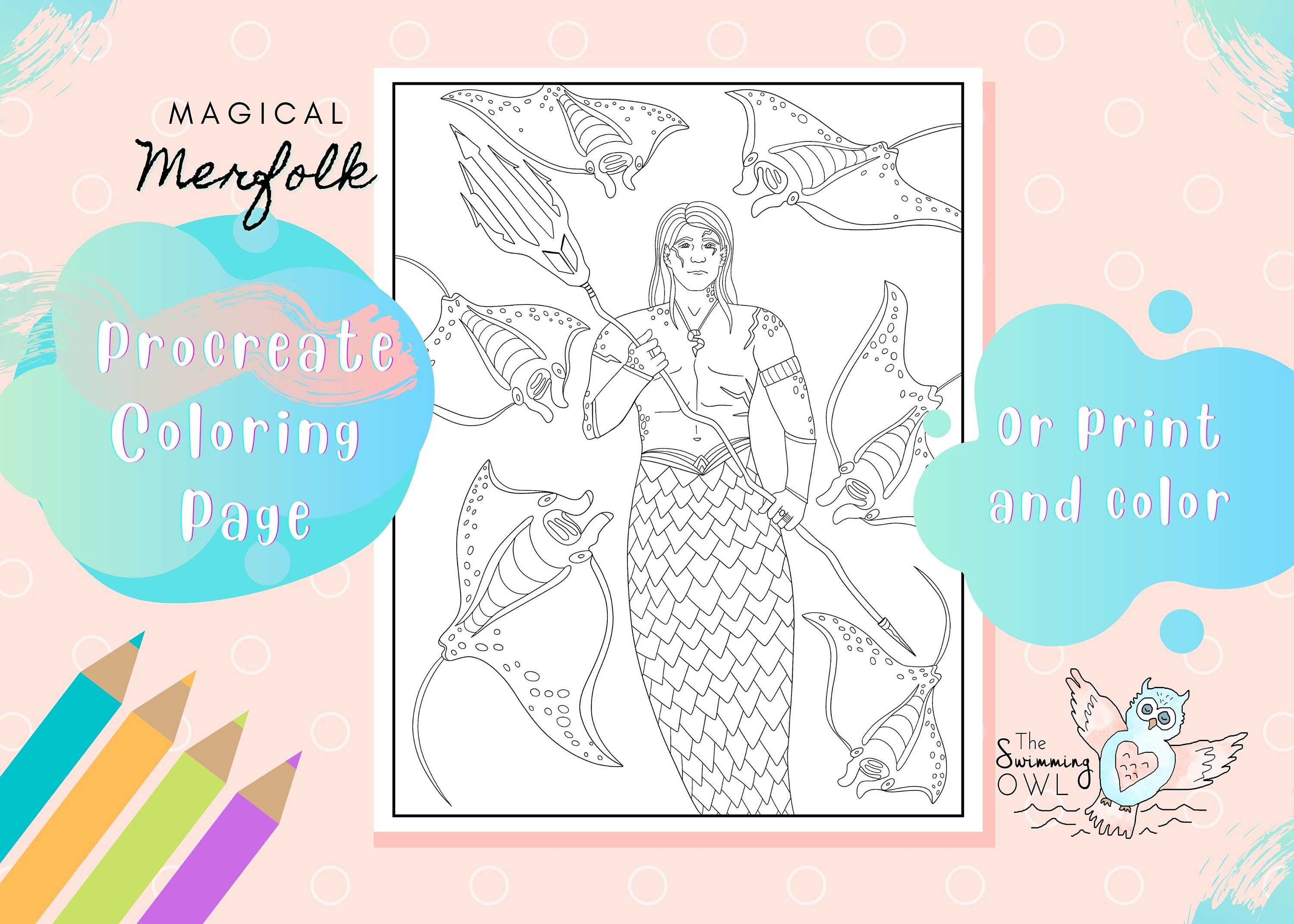 Printable Merman Coloring Page Fantasy Ocean Art Adult - Etsy UK