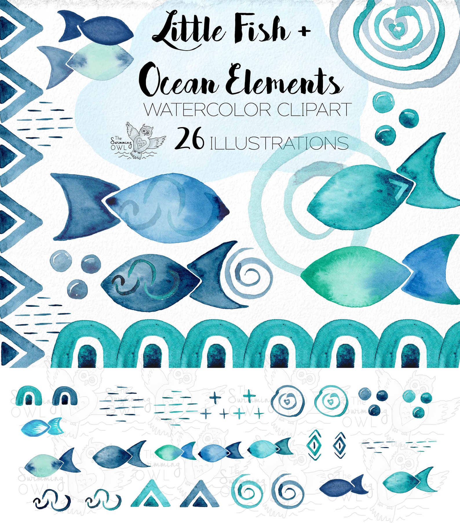 Fish Watercolor Clipart Watercolor Clipart Ocean Clipart - Etsy