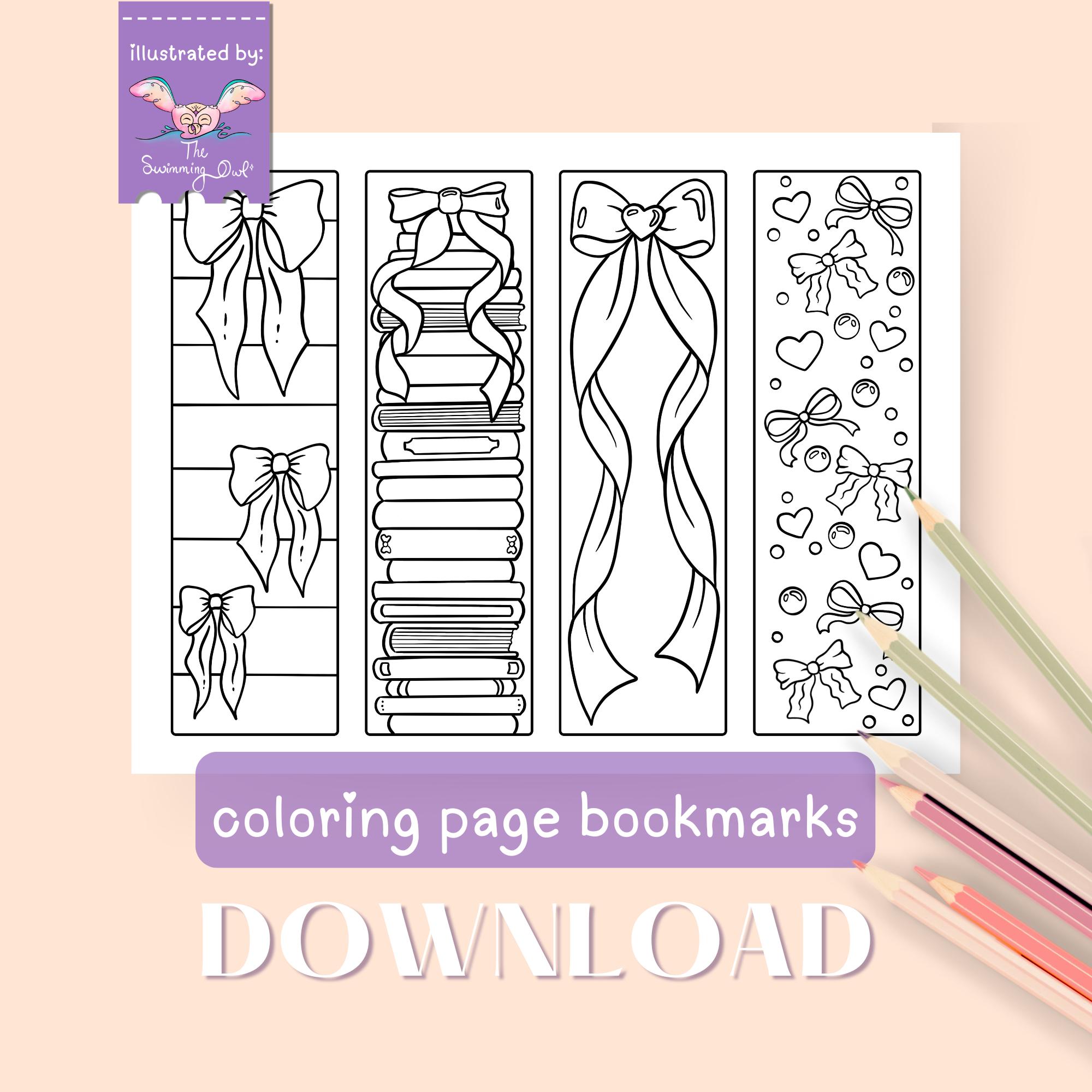 Cute Bows Bookmarks Coloring Page | Printable Coquette Bookmarks - Etsy
