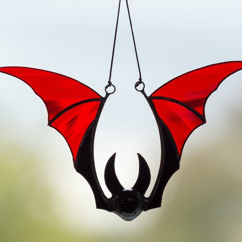 Halloween Bat Stained Glass Window Hangings Goth Decor Horror | Etsy