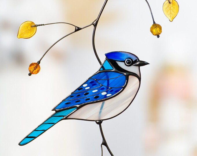 Stained Glass Blue Jay Sun Catcher - Etsy