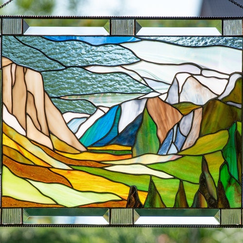 Checkered Stained Glass Window Panel - Etsy