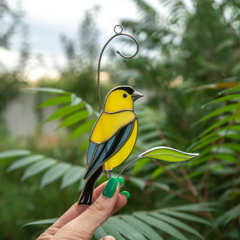 Goldfinch Stained Glass Window Hangings Christmas Gifts Custom - Etsy