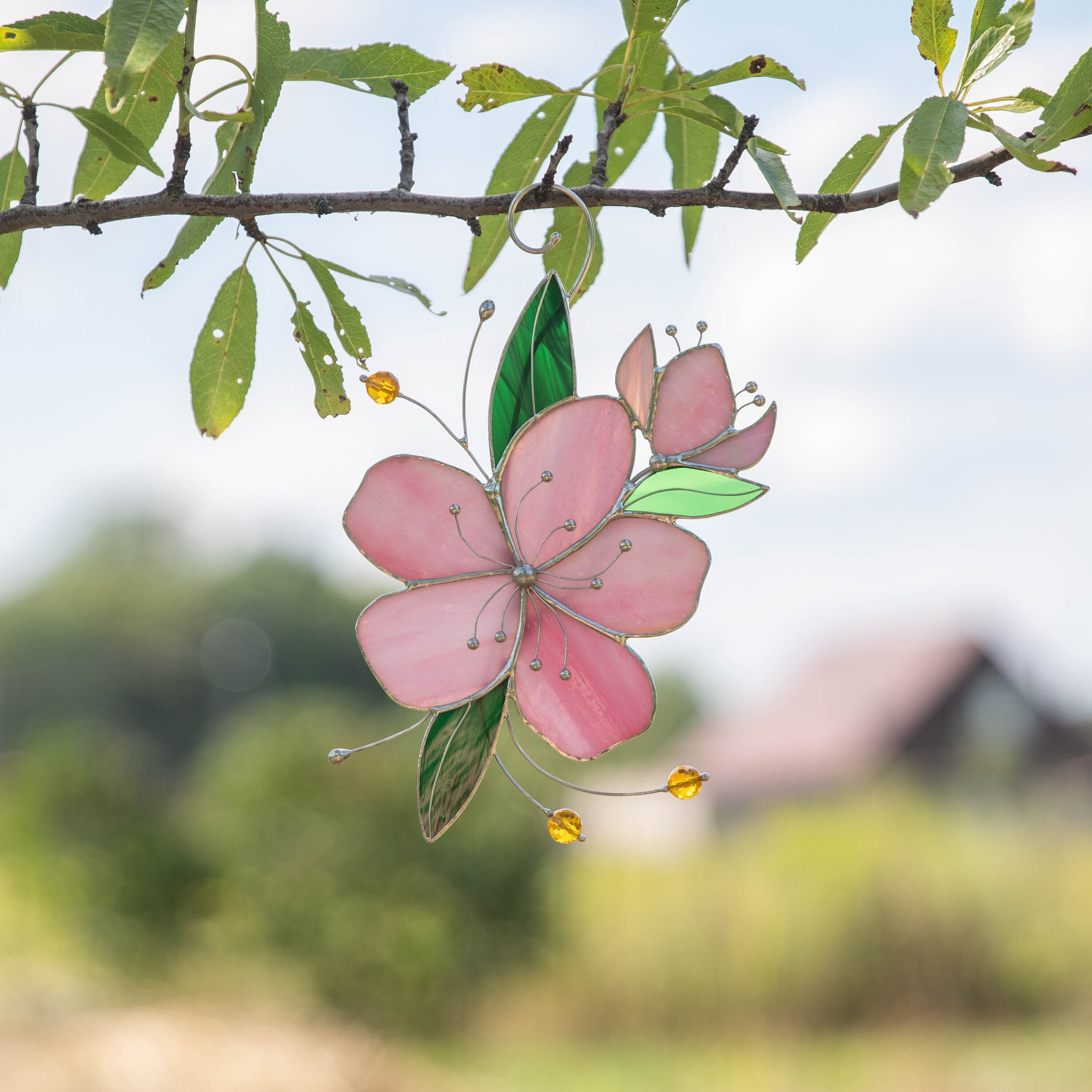 Sakura Stained Glass Window Hangings Stained Glass Flower - Etsy