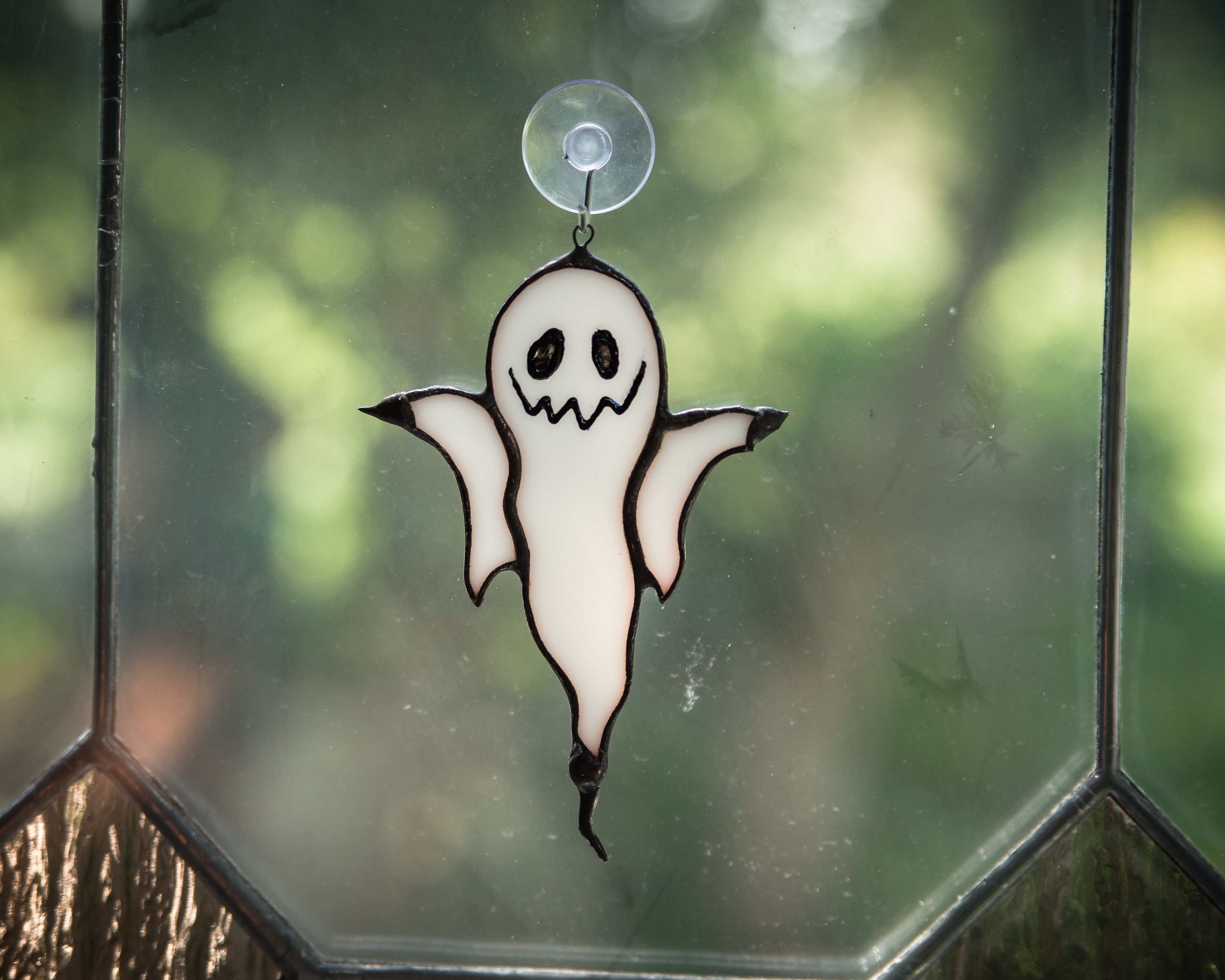 Halloween ghost stained glass suncatcher Horror decor Custom | Etsy