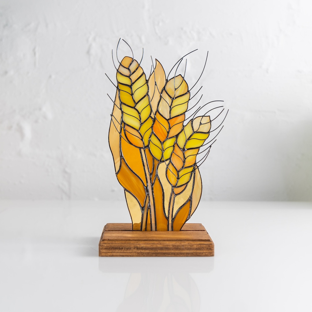 Dried Wheat Stained Glass Plant Godfather Gift Wood Desk Accessories ...