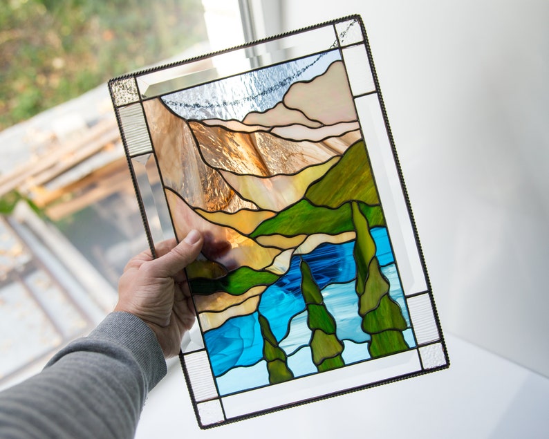 Stained glass panel Banff National Park Christmas gift | Etsy