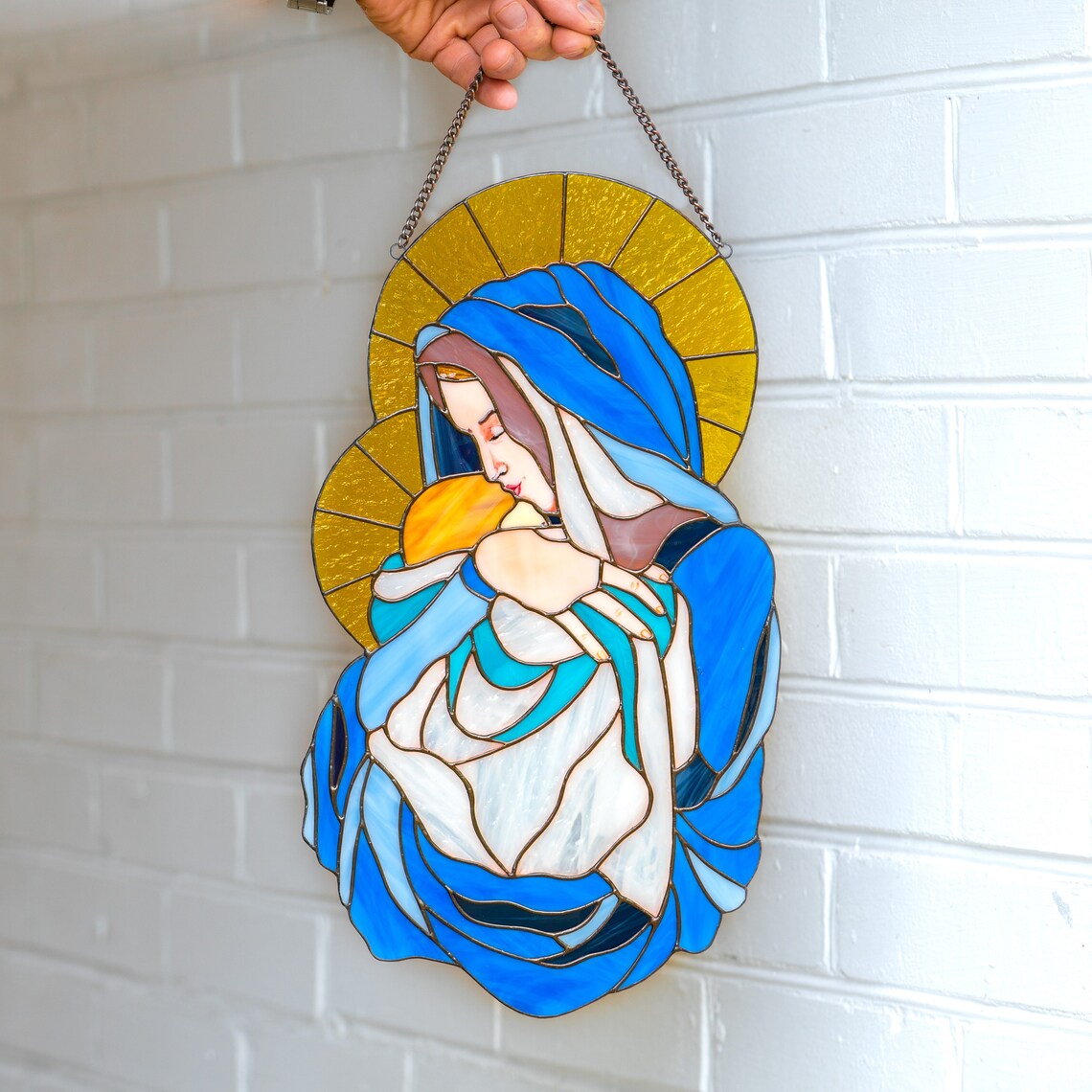 Virgin Mary Stained Glass Window Hangings Ukrainian Gifts Jesus Christ ...