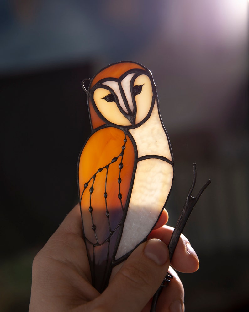 Stained glass owl suncatcher Bird stained glass window | Etsy
