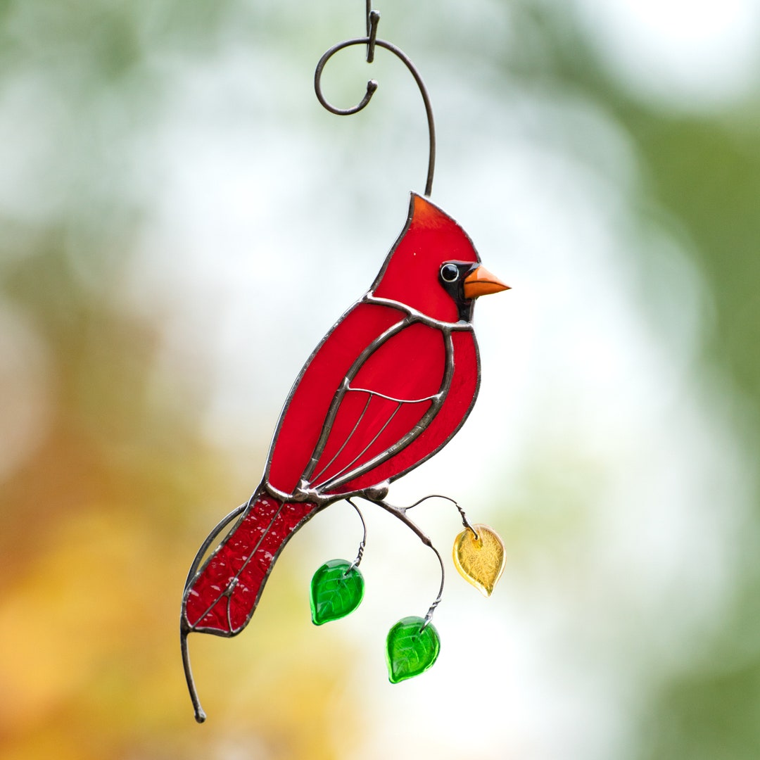 Cardinal Stained Glass Window Hangings Custom Stained Cardinal - Etsy
