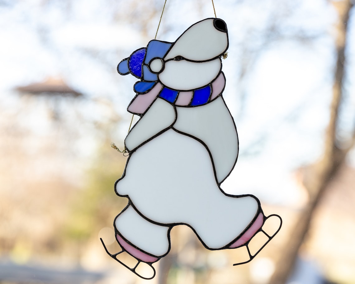 Polar Bear Stained Glass Window Hangings Christmas Decorations Etsy