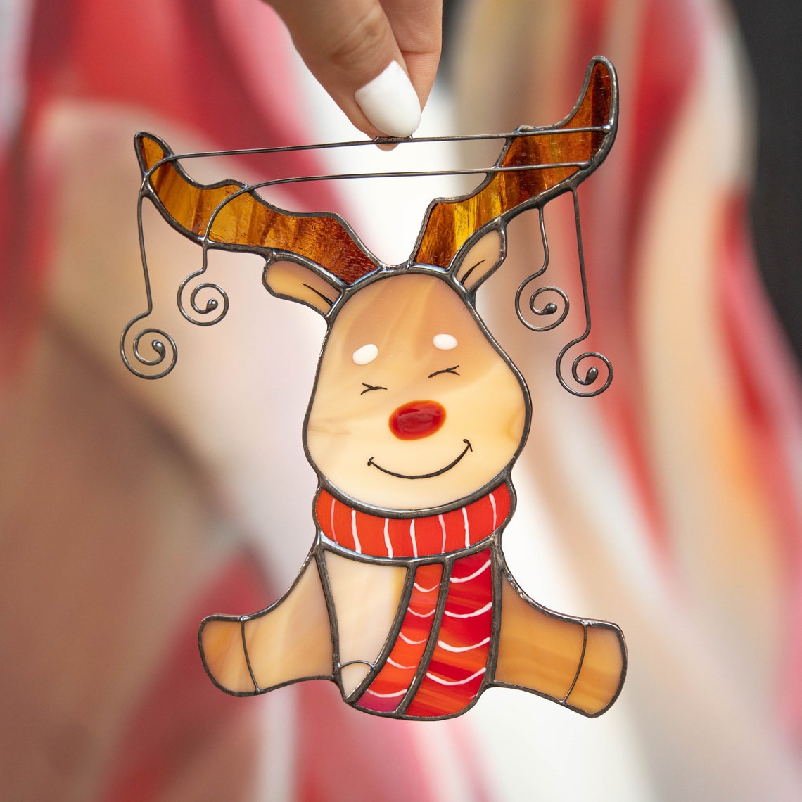 Reindeer Stained Glass Window Hangings Christmas Ornaments - Etsy